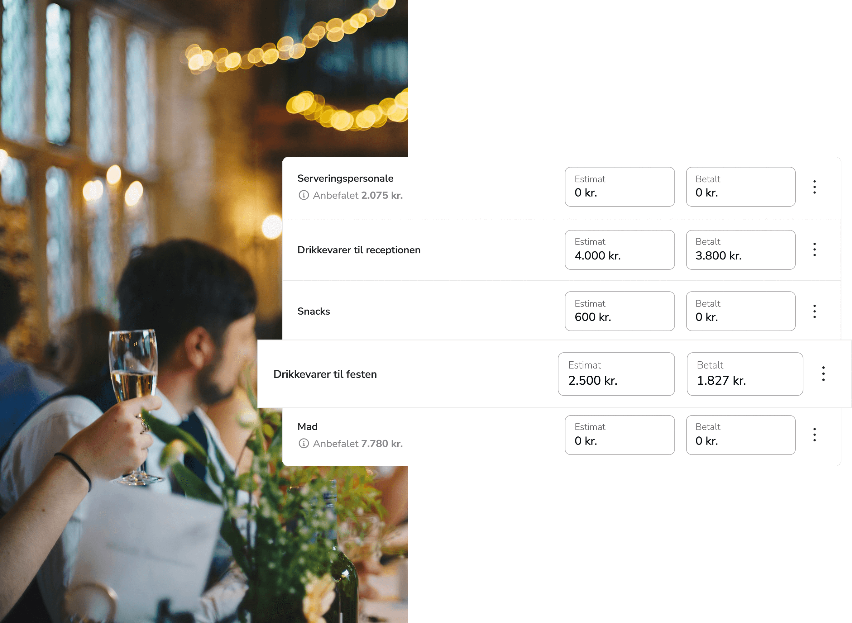 Budget voor feest | Maak het budget op → Wonderfulday.dk